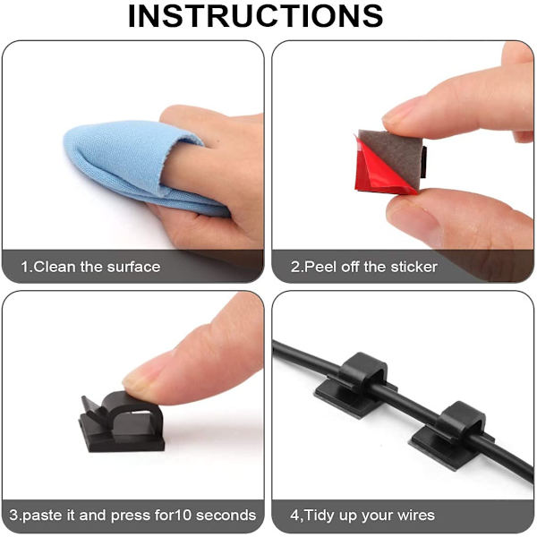 10 kpl mustat kaapelipidikkeet, tarranauhakiinnitys itsekiinnittyvä ...