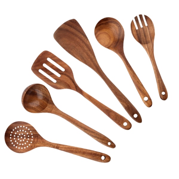 Set med 6 köksredskap i trä, reptåliga och värmebeständiga (pa) | Fyndiq