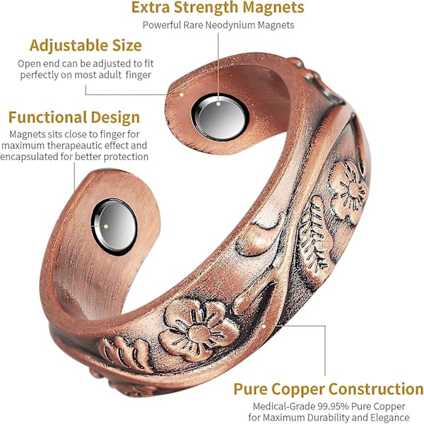 Ren Kobberring Til Gigt Med 2 Magneter Magnetiske Ringe Smertelindring ...