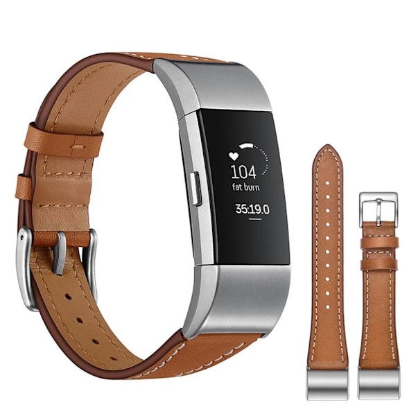 Fitbit Charge 2 cool ægte læder Urrem - Brun Brown | Fyndiq