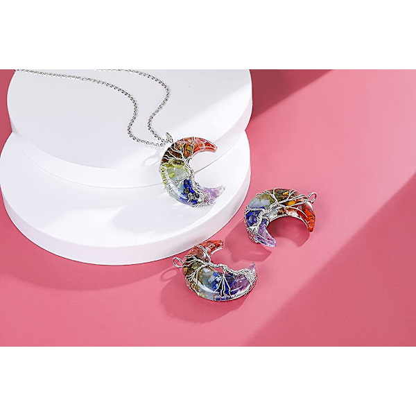 Chakra halskæde træ af tråd indpakket ædelsten vedhæng Reiki Lmell 6d68 | Fyndiq