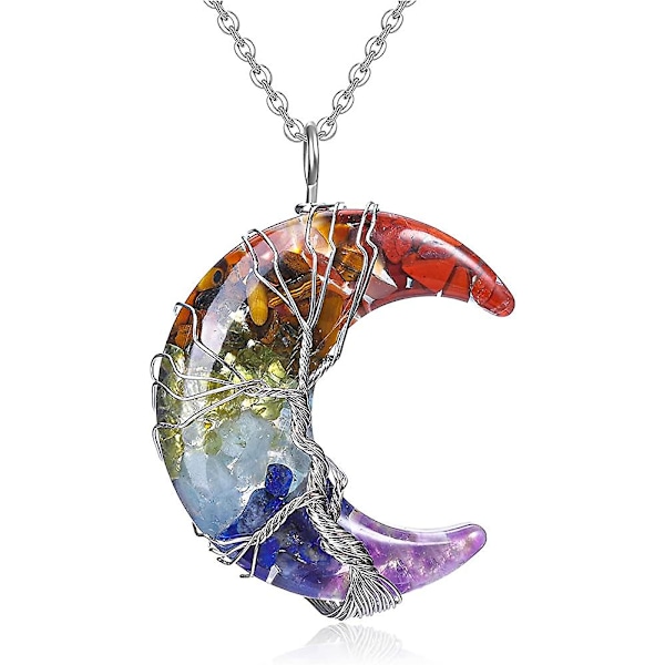 Chakra halskæde træ af tråd indpakket ædelsten vedhæng Reiki Lmell 6d68 | Fyndiq