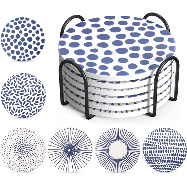 Drinkunderlägg Set om 6, runda absorberande keramiska underlägg med ... Drinkunderlägg Set om 6, runda absorberande keramiska underlägg med ...