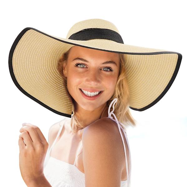 Kvinnors halm solhatt, stor bred brätte UPF 50+ (Beige) | Fyndiq