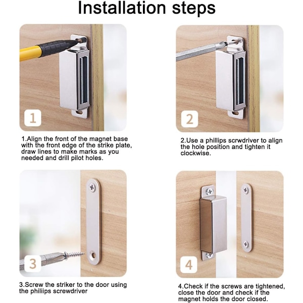 Skab Dør Magnet 4 Stykker Rustfrit Stål Dør Magnet Stærke Magneter til ...
