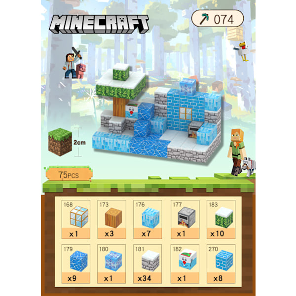 Minecraft Byggeklosser med 75 Sekskantede Magnetiske Kuber (Snø Isvegg ...