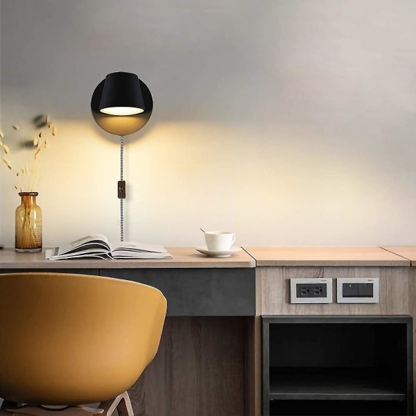 Roterbar stikledning væglampe sort lampe med afbryder LED-belysning til ... Roterbar stikledning væglampe sort lampe med afbryder LED-belysning til ...