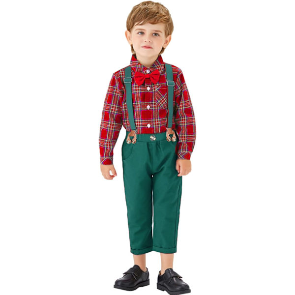 Pojkar Jul Långärmad Fluga Skjortor Barn Gentleman Kläder Set Red 160cm | Fyndiq