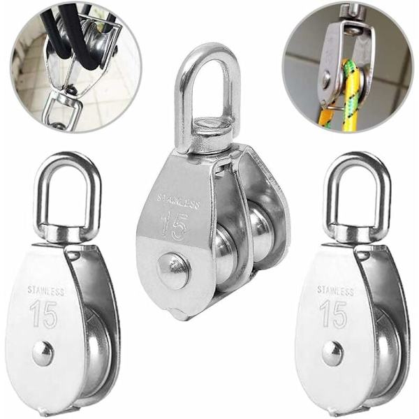 3PCS Rostfritt Stål Dubbel Remskiva Svängbar Dubbel Remskiva, Lyft ...