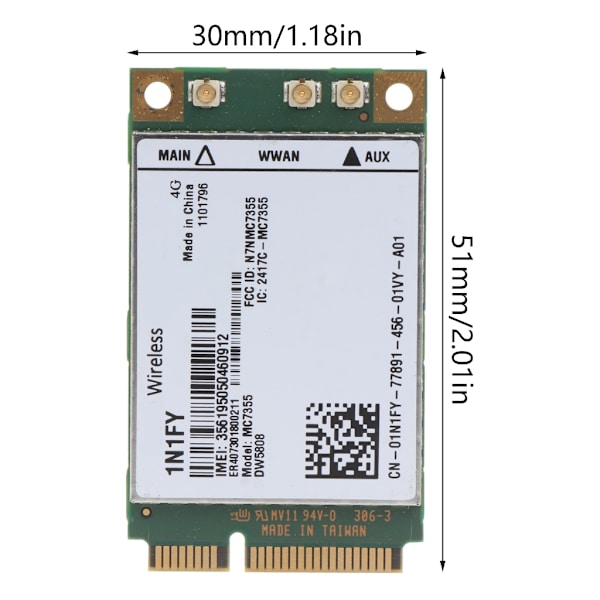 Trådlös MC7355 Mini PCIe LTE/HSPA + GPS 100Mbps DW5808 1N1FY 4G-modul ...