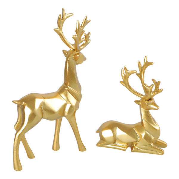 Rensdyr Figurer Sæt med 2 Resin Siddende og Stående Hjorte Statue ...
