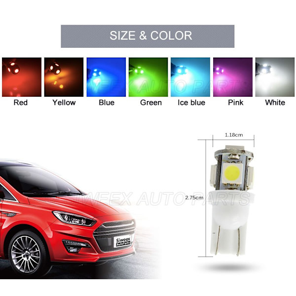 10 st W5W T10 LED-lampa 194 168 kil bil interiör Dome läslampor DC 24V ...