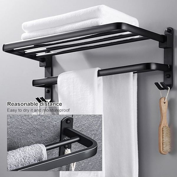 Handdukshängare utan hål - Fällbar - Badrumstillbehör - Med 2 krokar ...