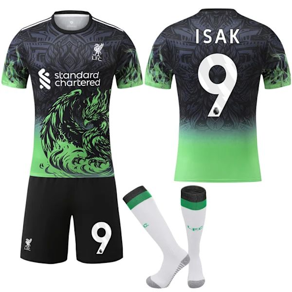 Latest 2526 Liverpool Kids Adult Football Jersey Kit No.9 Isak green-FA ...