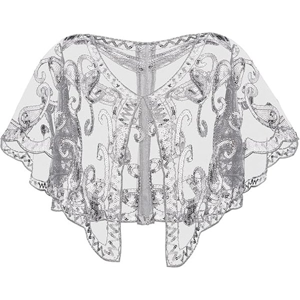Dam 1920-tals Stil Krage, Paljett- och Pärlbroderade Sjalar och Omslag för Aftonklänningar/Fest ...