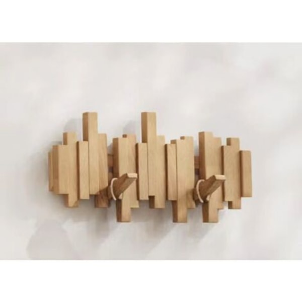 Vägghängd klädhängare i naturligt trä med 6 krokar - Modern, fällbar ...