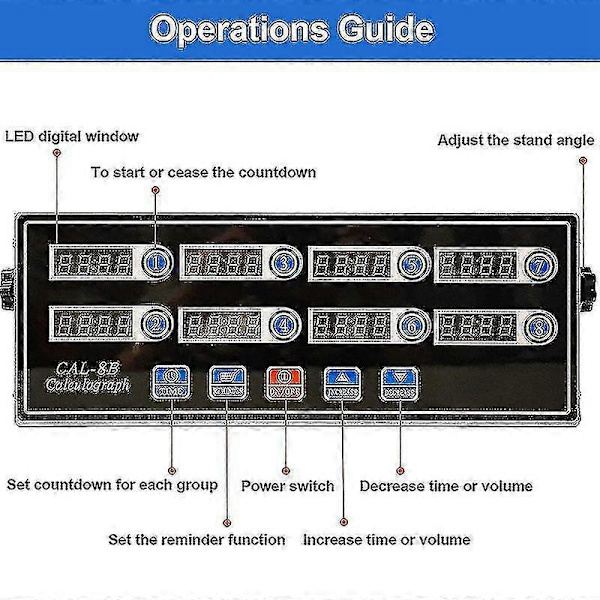 Kommersiell 8-kanals digital kökstimer, rostfri calculagraph-timer med alarm, klocka ...