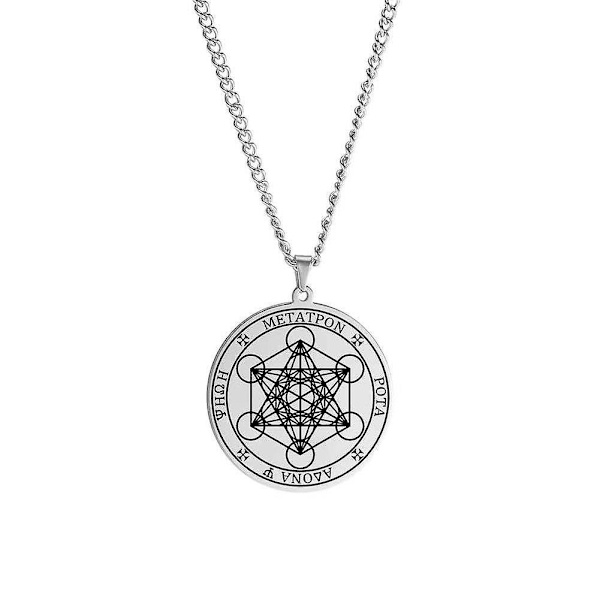 Ärkeängel Metatron Cube Symbol Rostfritt stål Runt hänge Halsband ...