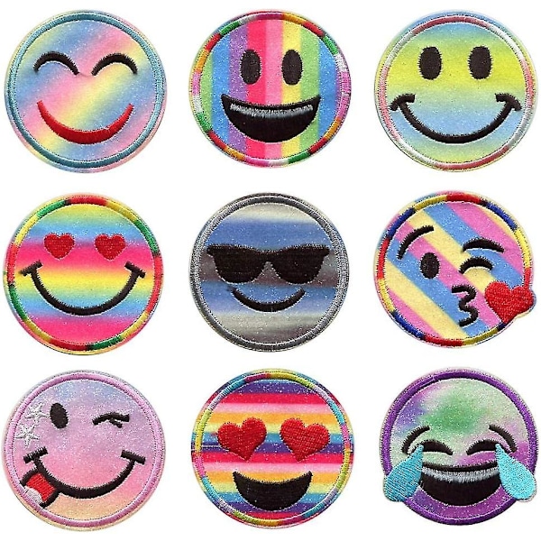 Emoji Stryge-på-mærker til tøj - 9 Børne Smiley Sy-på-mærker Broderede ...