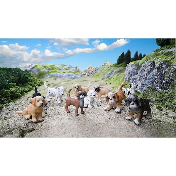 10 st hundfigurer lekset, realistiska detaljerade plastvalpfigurer ...