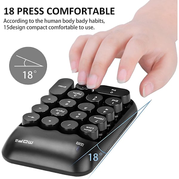 Trådlös numerisk knappsats, bärbar Mini USB 2.4ghz 18 tangenter ...
