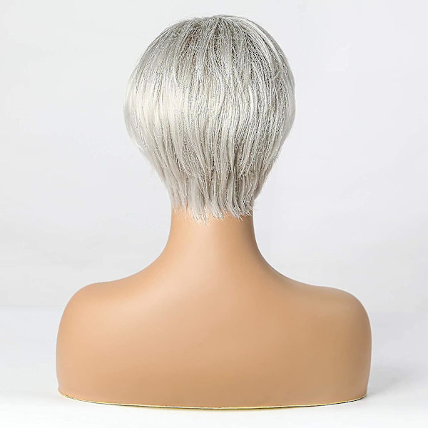 Kort silvergrått människohårblandning peruker för kvinnor, naturligt ...