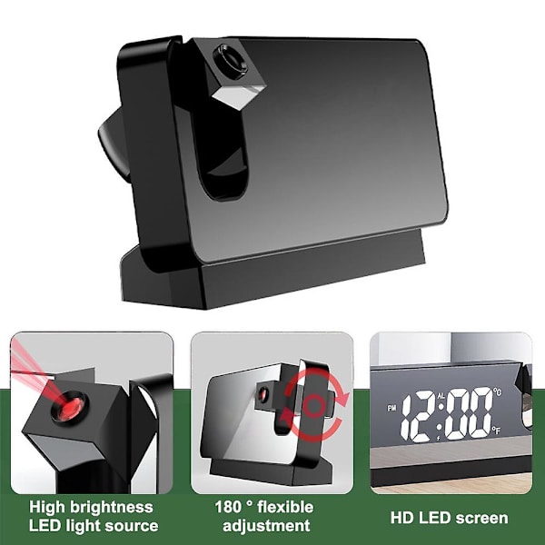 Justering av ljusstyrka Spegel Mute Mode Enkel projektion Väckarklocka ...