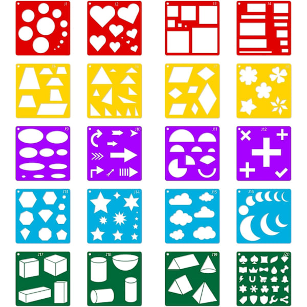 20 st geometriska former schabloner för barn, ritmallar, grundläggande ...