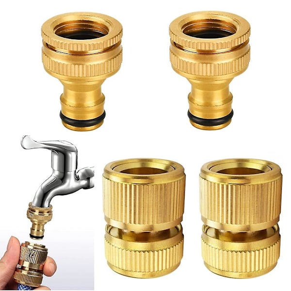 Slangkopplingssats med 4 snabbkopplingar i mässing för trädgårdsslang ...