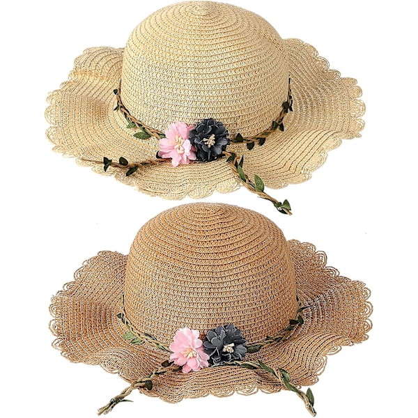 2 st Flicka Barn Sommar Halmhatt Bred Brätte Flicka Halm Solhatt UV ...
