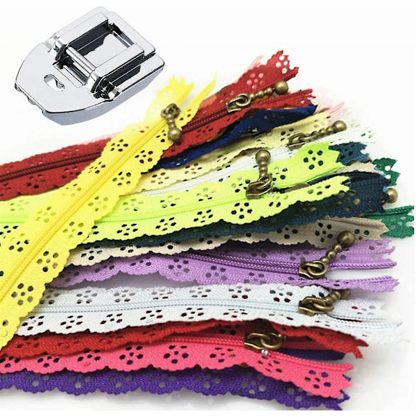 30 st 12 tum nylon spets blixtlås stängda blixtlås och 1 st blixtlås pressarfot, för DIY sömnad ...
