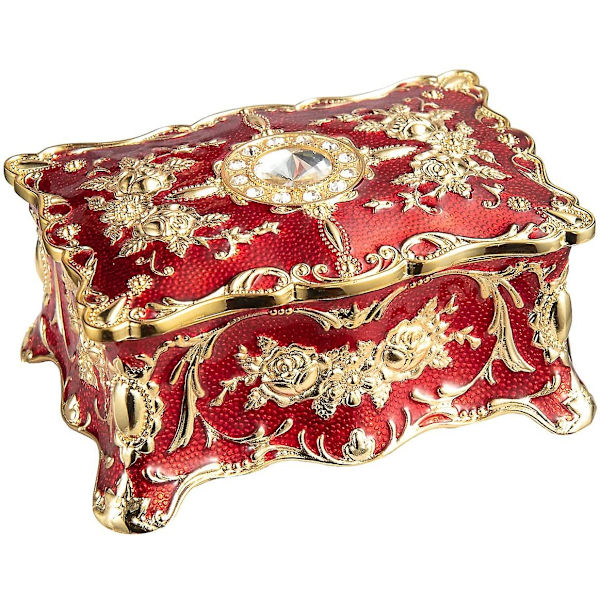 Liten vintage röd smyckeskrin ringar örhängen minnessak organizer ...