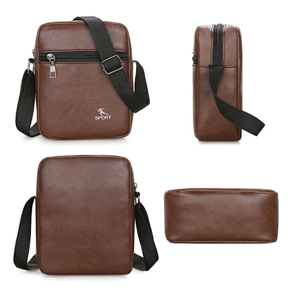 Män PU-läder Crossbody Messenger Bag Office Worker Sling Axelväskor ...