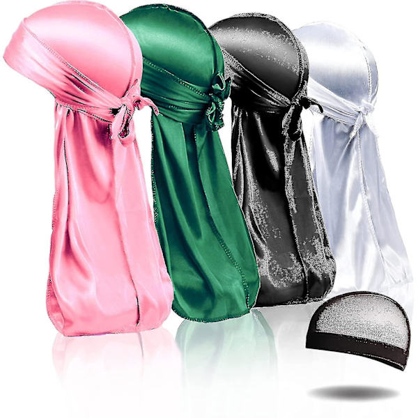 Silkeslena Durags för män och kvinnor, 4-pack silkesdurag med extra ...