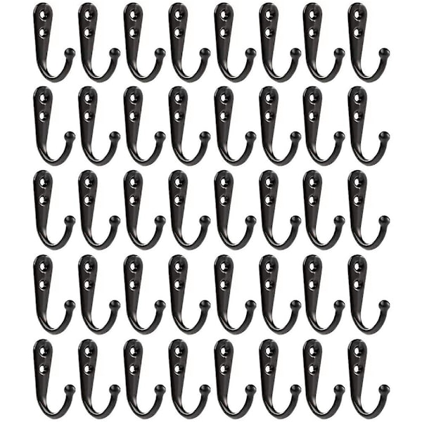 40 pakke Sorte Kroge Vægkroge Frakkekroge Kåbekrog Håndklædekrog ...