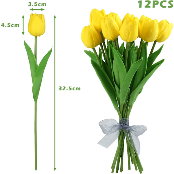 12 st gula konstgjorda tulpaner, latex konstgjorda blommor, konstgjorda blomsterbukett, falska ...