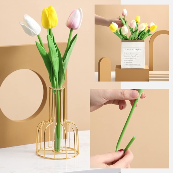 12 st gula konstgjorda tulpaner, latex konstgjorda blommor, konstgjorda blomsterbukett, falska ...