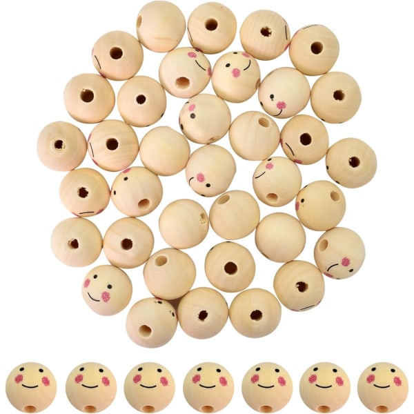 Naturlige træperler med smilende ansigt, store træperler, runde ... Naturlige træperler med smilende ansigt, store træperler, runde ...