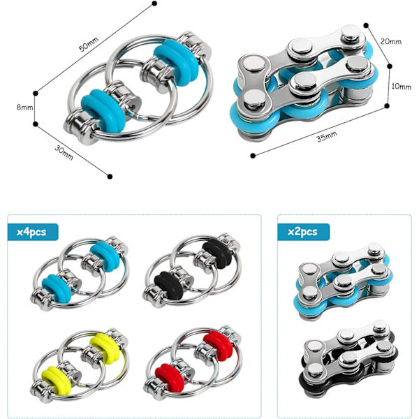 4 kappaletta ketjupeliä, 2 kpl kuusi rullaketjua, Fidget-peli stressin lievitykseen, Iron Ring ...