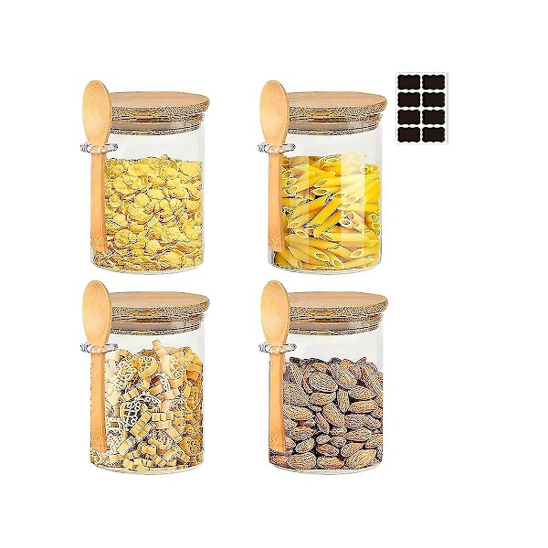 Glasburkar med bambulock och skedar, med lufttät lock, 15 Oz/450ml ...