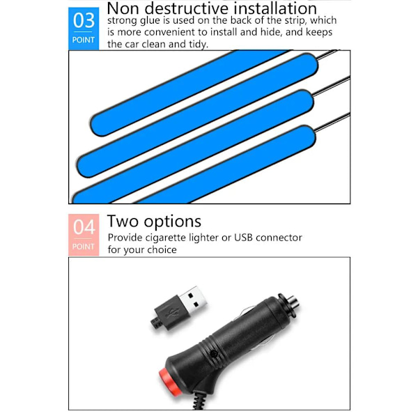 SiGN Ljudstyrd LED-slinga för Bilen, RGB 4x12 | Fyndiq