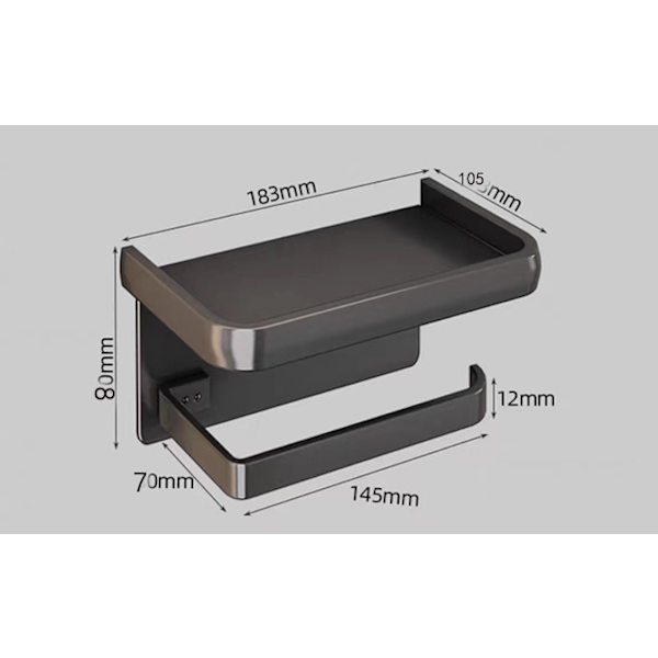 Toalettpappershållare med hylla, modern svart badrums självhäftande ...