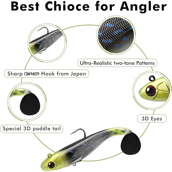 Dww-Bionic bete (12cm), mjukt bete för karp, gädda, öring, abborre, supervassa krokar för ...