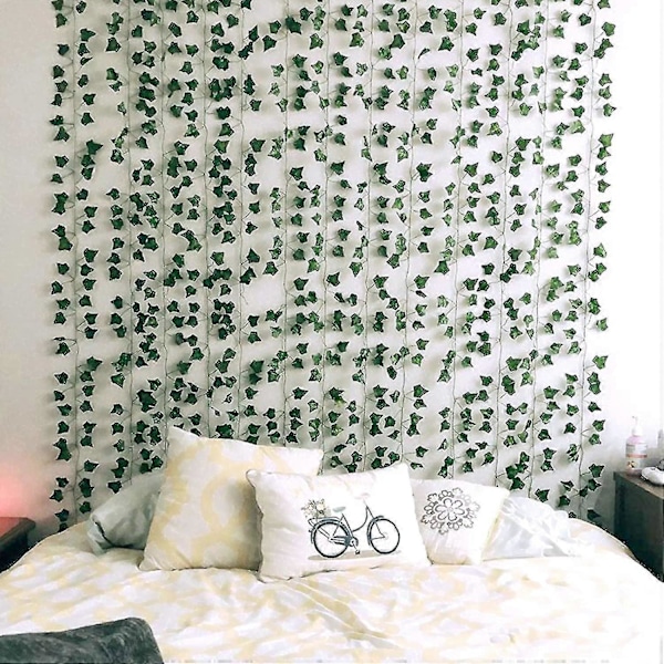 Kunstig Grøn Plante Hængende Vinstok - 12 Stykker Falsk Efeu Rattan til ...