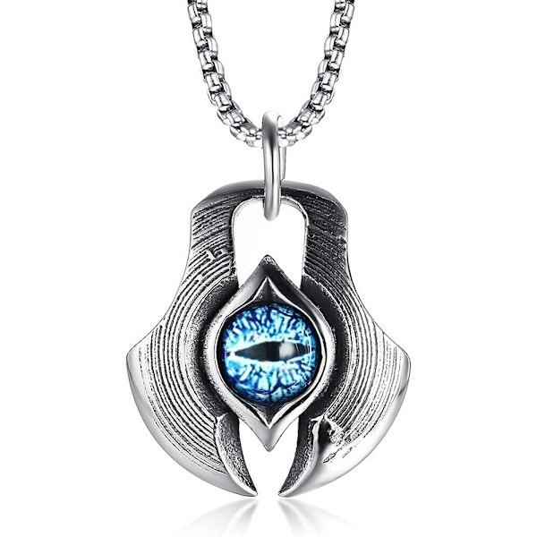 Halsband för män i rostfritt stål med grekisk blå drake, onda ögat, yxa ...