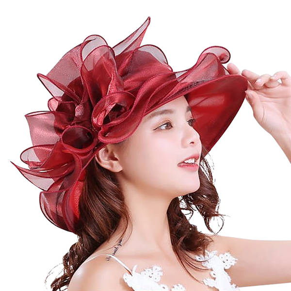 Dam solhatt bred brätte bröllop hatt damer vintage topphatt fascinatorer mössa elegant organza ...