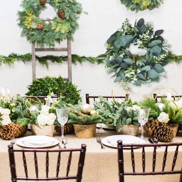 Konstgjord eukalyptuskrans, 33 cm juldörrkrans, väggkrans, murgrönakrans, konstgjord ...