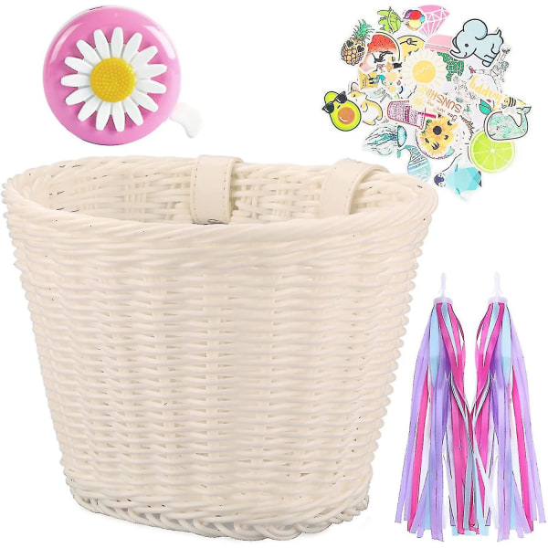 Cykelkurv til børn foran cykeltilbehør Vævet flet cykelkurv med styr ...