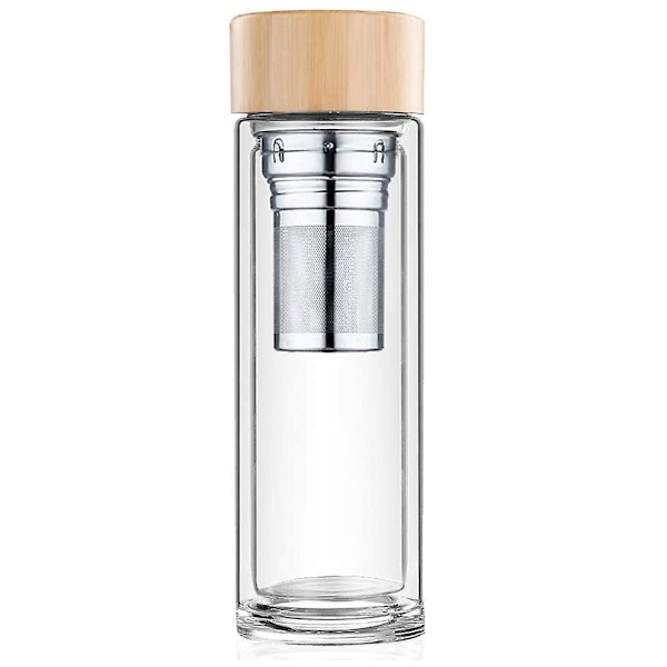 Te-flaske med si 450 ml, Dobbelt-vægget te-brygger i glas, Isoleret, Te ...