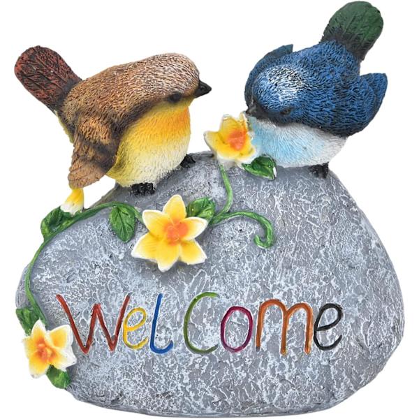 Trädgård Dekor Fåglar Statyer Harts Yard Konst med Välkommen Skylt för ...